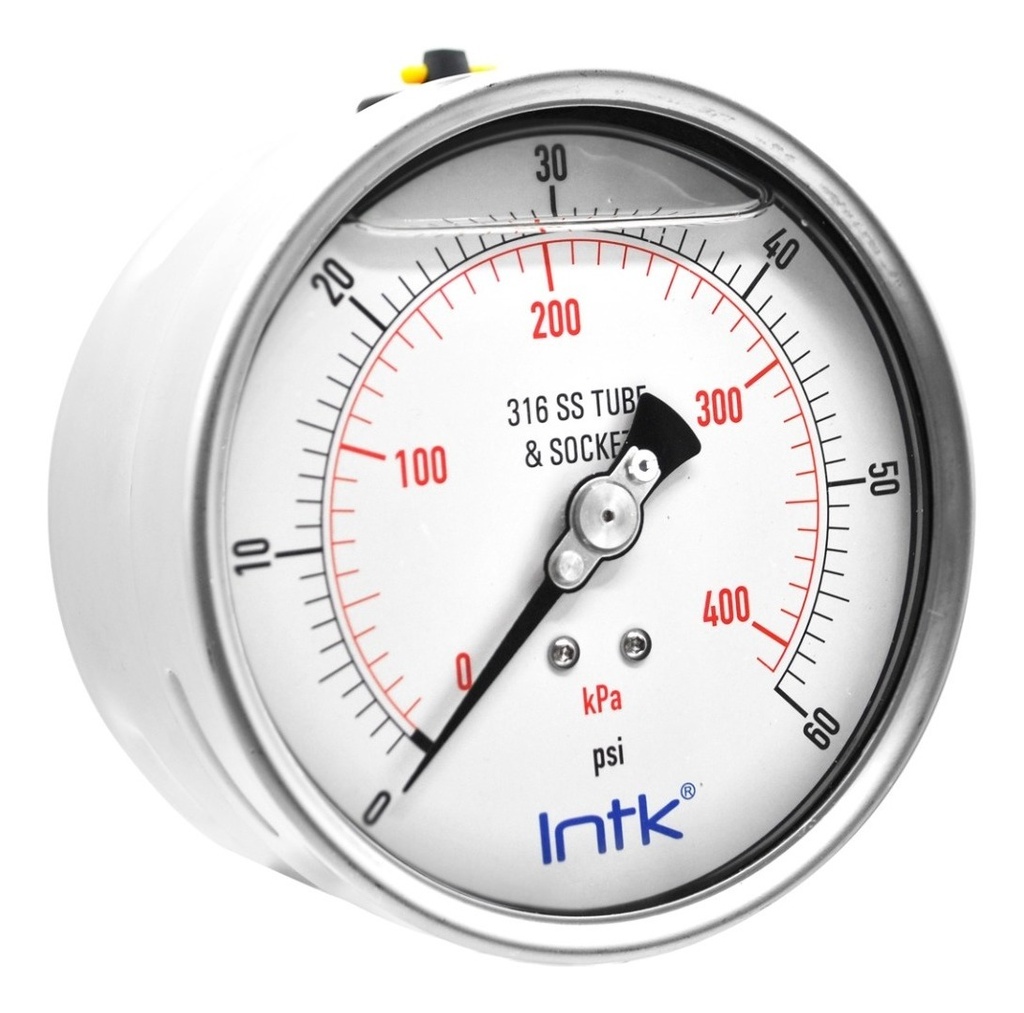 4” S.S. Liquid filled (O.E.M.), pressure gauge, 1/2” NPT, back connection, 0 to 60 psi-kPa ...